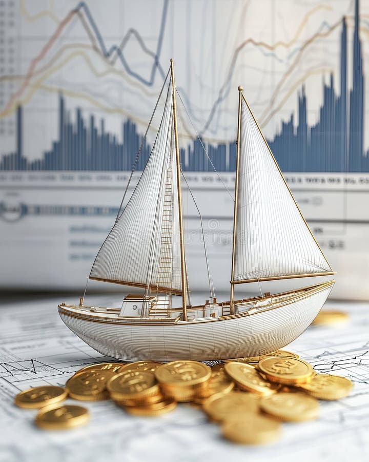 Professional 3d Generated Sailing Boat, Stock Chart in the Background ...