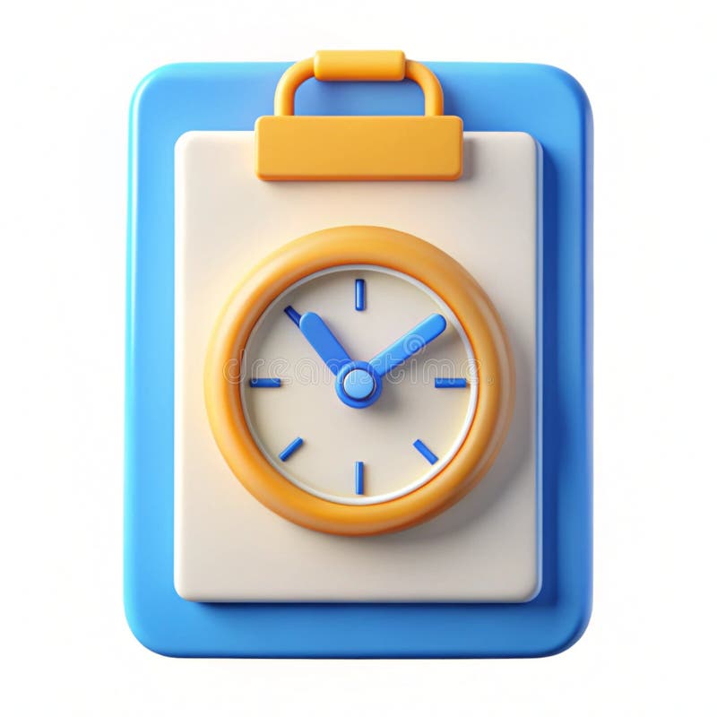 Clipboard with Clock 3D Icon on White Background Stock Illustration ...