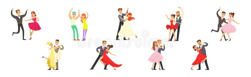Professional Dancer Couple Dancing on Stage Vector Set Stock ...