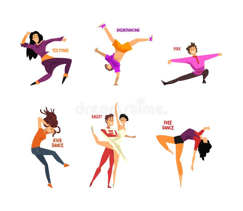 Professional Dancer People Dancing Performing on Stage Vector Set Stock ...