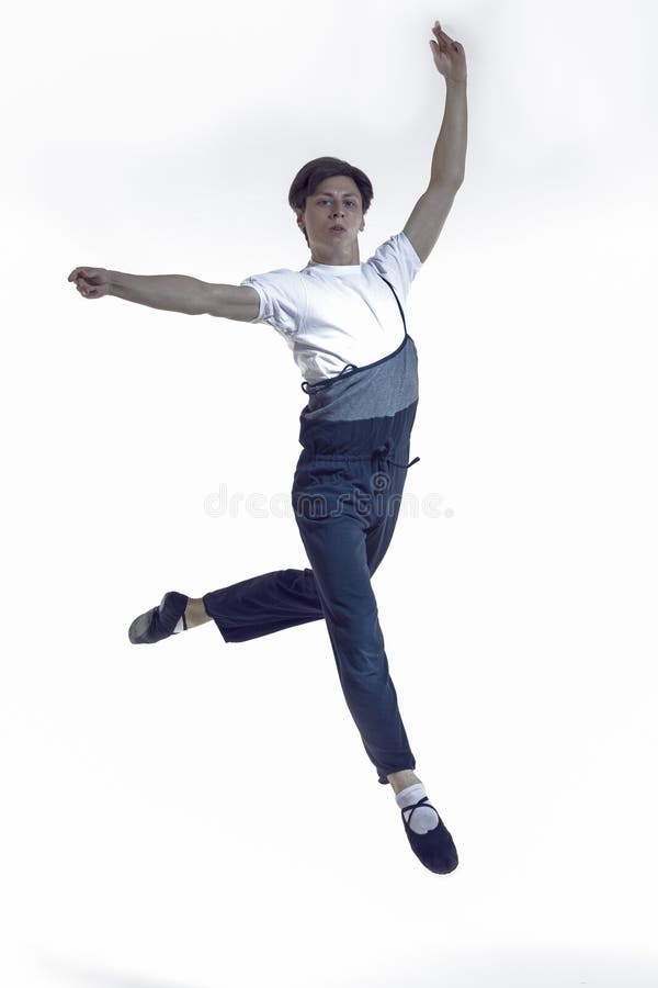 Professional Dancing Caucasian Male Ballet Dancer Performing in Flight ...