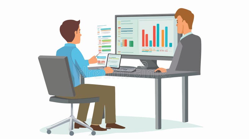 Professional Data Analyst Studying Information on Computer Screen Stock ...