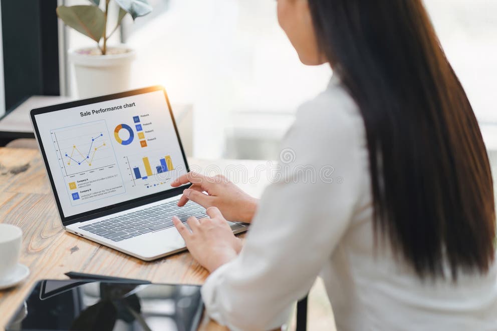 Professional Data Analyst Using Data Visualizations Dashboard on Computer Monitor for Data ...