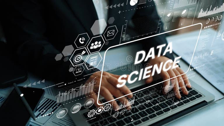 Professional Data Science Concept with Innovative Digital Graphics Displayed on Laptop Keyboard ...