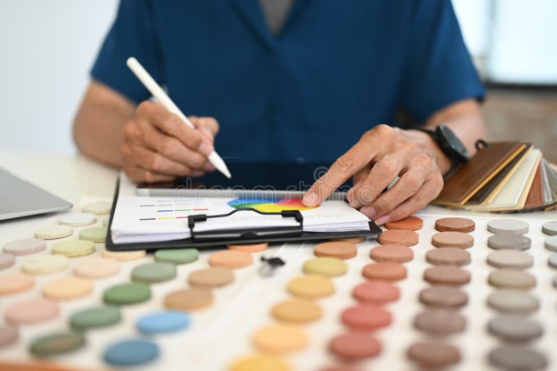 Professional Decorator Working with Color Palette, Choose Paint for ...
