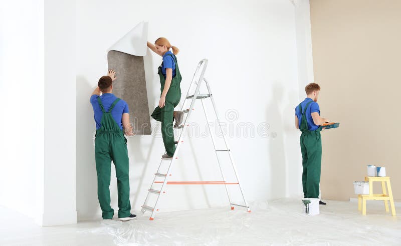 Professional Decorators Working. Home Repair Service Stock Image ...