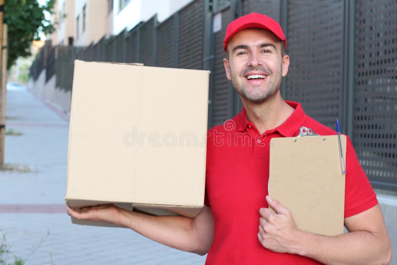 Professional Delivery Man Smiling at Work Stock Photo - Image of german ...
