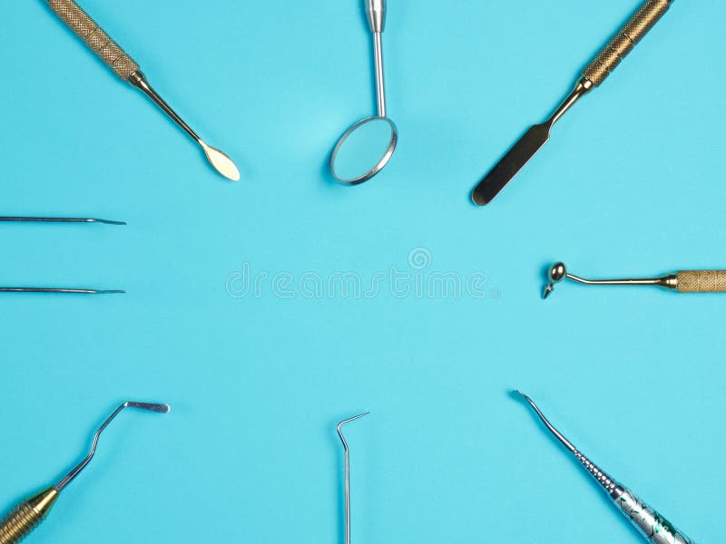 Professional Dental Tools on Blue Background Stock Photo - Image of ...