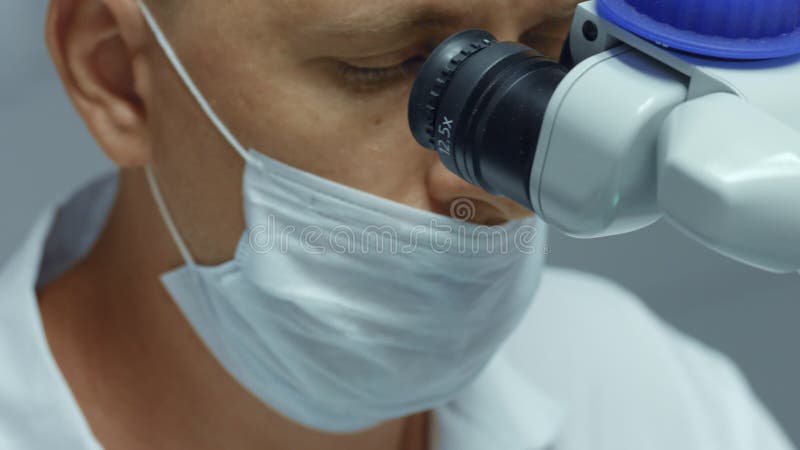 Examination through a Microscope of the Presence of Diseases. Stock ...