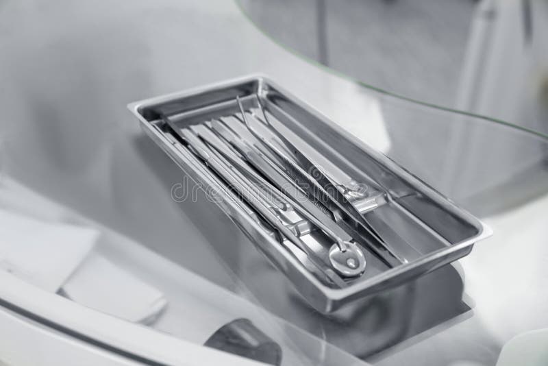 Professional Dentist Tools on Glass Table Stock Image - Image of ...