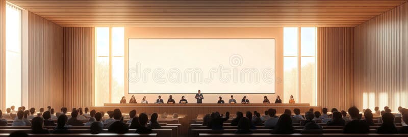 A Professional Depiction of a Lecture Hall during Class, Clean Lines ...