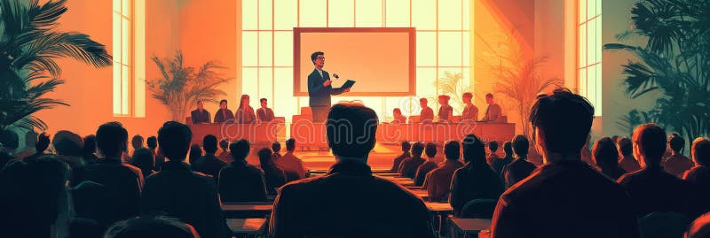 A Professional Depiction of a Lecture Hall during Class, Clean Lines ...