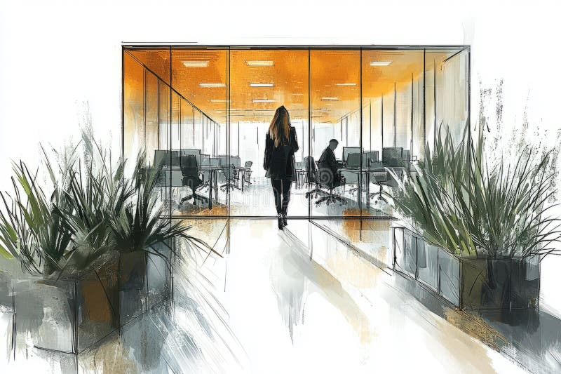 A Professional Depiction of an Office Garden, Emphasizing Green Spaces ...