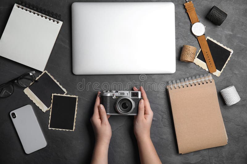 Professional Designer with Camera at Workplace Stock Image - Image of ...