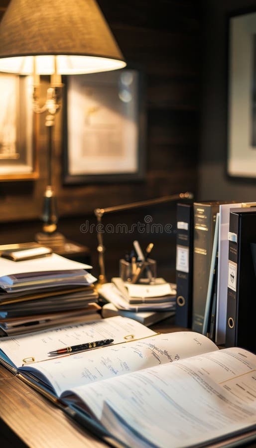 Professional Desk with Organized Documents, Office Supplies, and ...