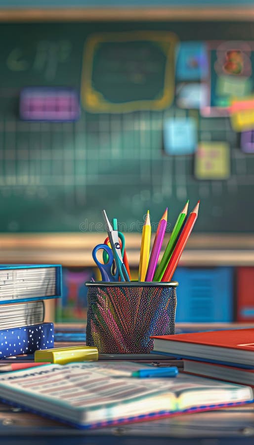 Professional Desk Setup with Books, Workbook, Stationery, and School ...