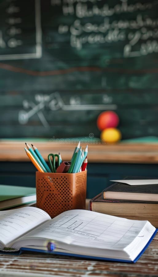 Professional Desk Setup with Books, Workbook, Stationery, and School ...