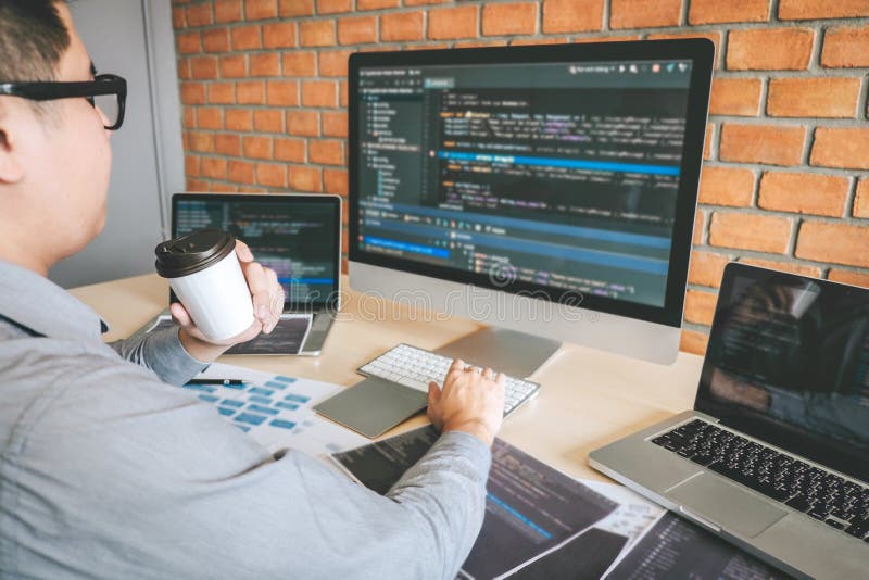 Professional Developer Programmer Working a Software Website Design and ...