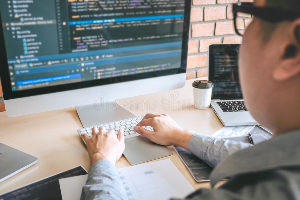 Professional Developer Programmer Working a Software Website Design and ...