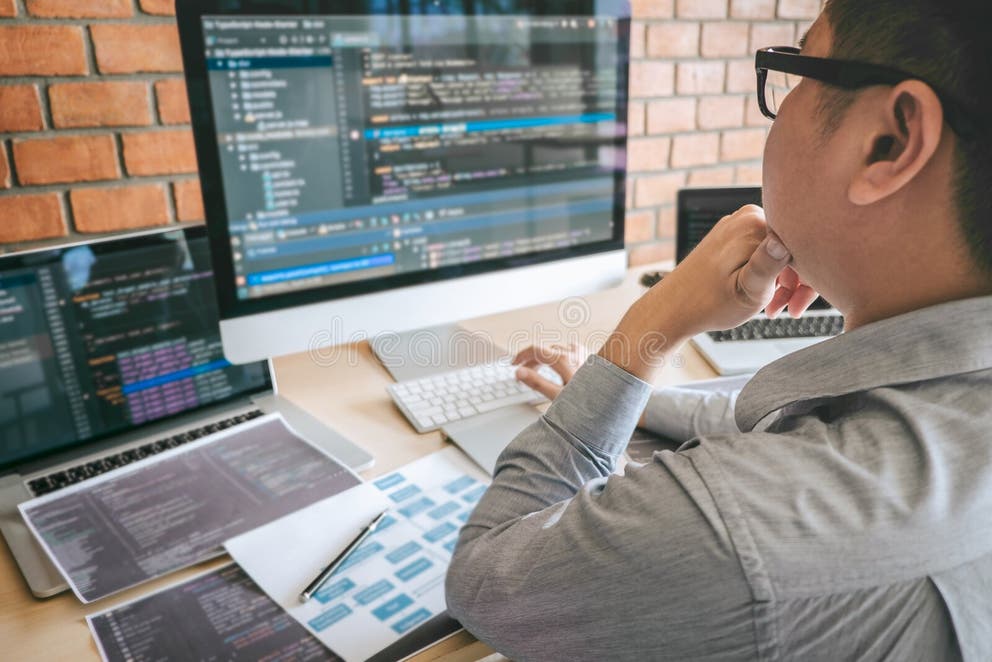 Professional Developer Programmer Working a Software Website Design and Coding Technology ...