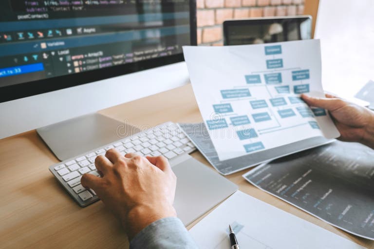 Professional Developer Programmer Working a Software Website Design and ...