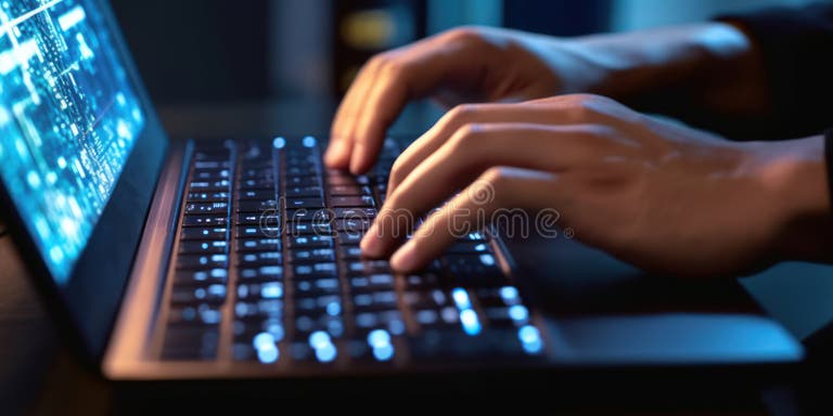 Professional Development Programmer Typing on a Laptop Computer ...