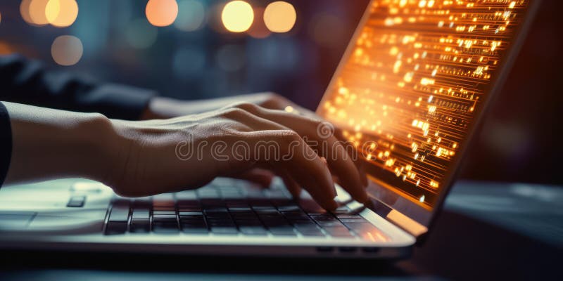 Professional Development Programmer Typing On A Laptop Computer Keyboard Screens Show Coding