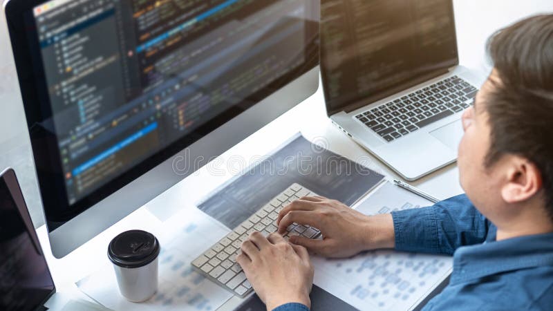 Professional Developer Programmer Working a Software Website Design and Coding Technology ...