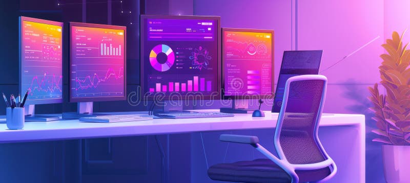 Digital Marketing Agency Workspace with Analytics Dashboards in Vibrant ...