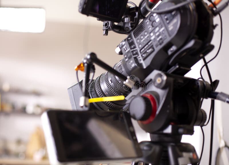 Professional Digital Video Camera in TV Studio Stock Image - Image of ...