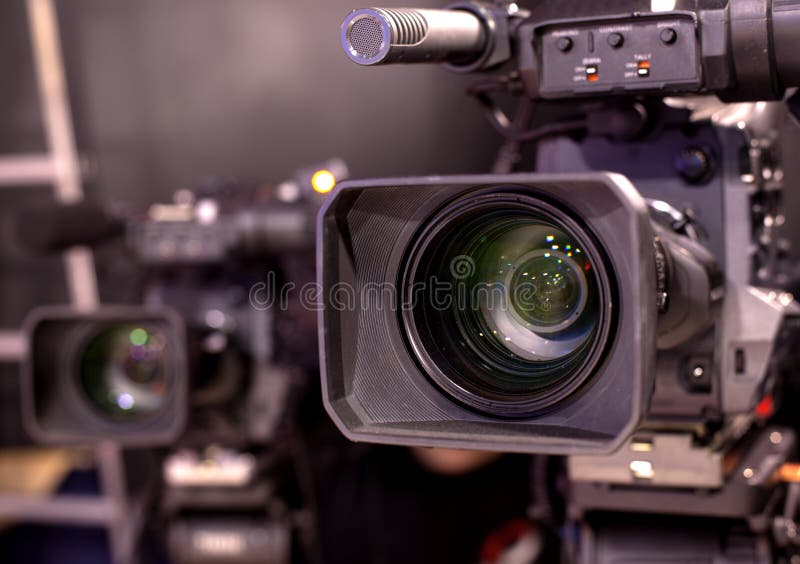 Professional Digital Video Camera in TV Studio Stock Image - Image of ...