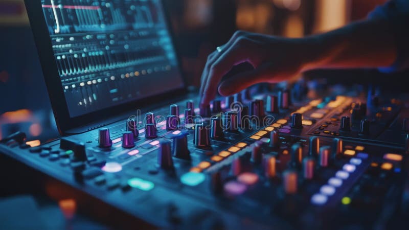 Professional Dj Mixing Music on Digital Console in Nightclub Stock ...