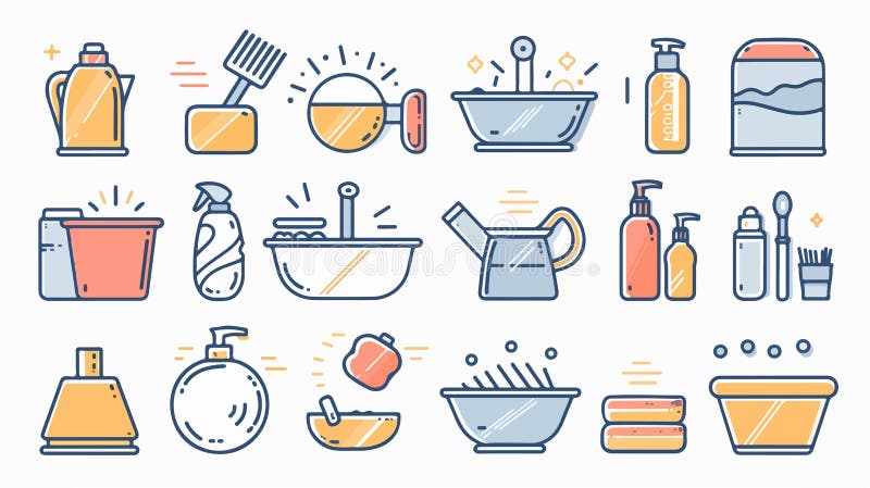 Professional Dish Cleaning Icons Set for Kitchenware Vector ...