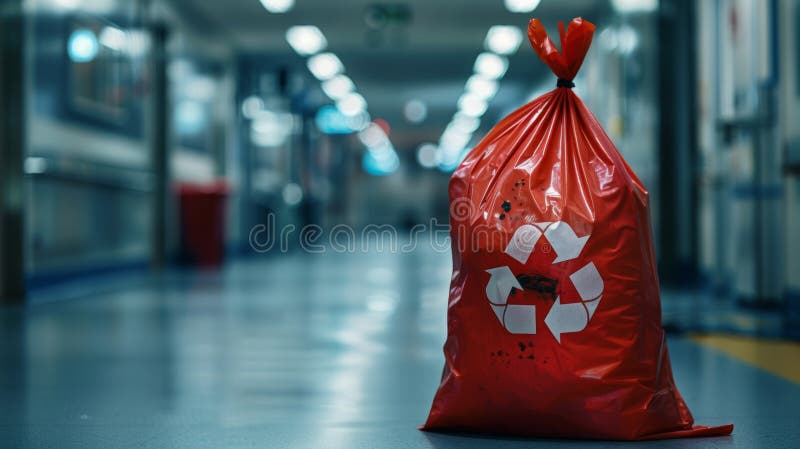 Professional Disposal of Medical Waste Featuring Red Biohazard Bag ...