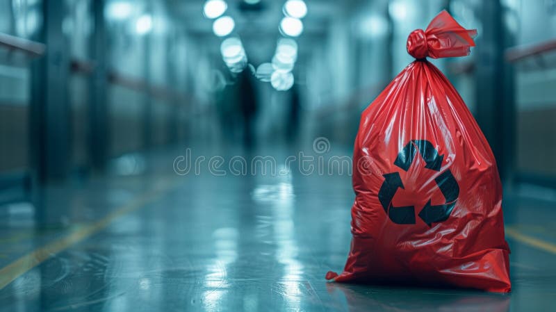 Professional Disposal of Medical Waste Featuring Red Biohazard Bag ...