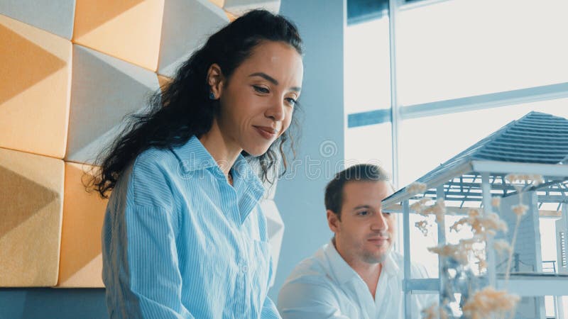 Professional Diverse Engineer Team Checking House Model. Closeup ...