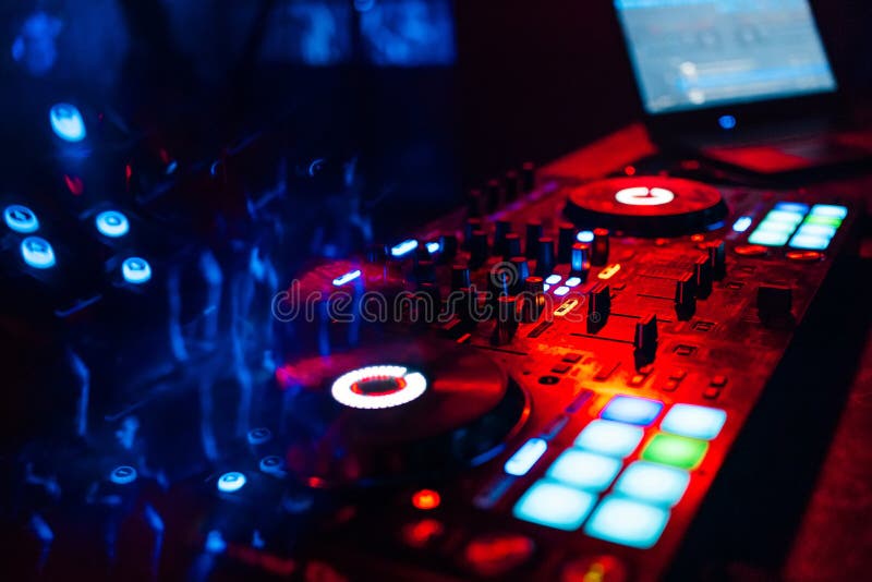 Professional DJ Mixer on Table in Nightclub Stock Image - Image of ...
