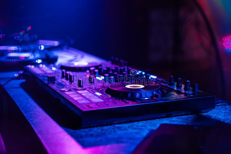 Professional DJ Mixer on Table in Nightclub Stock Photo - Image of ...