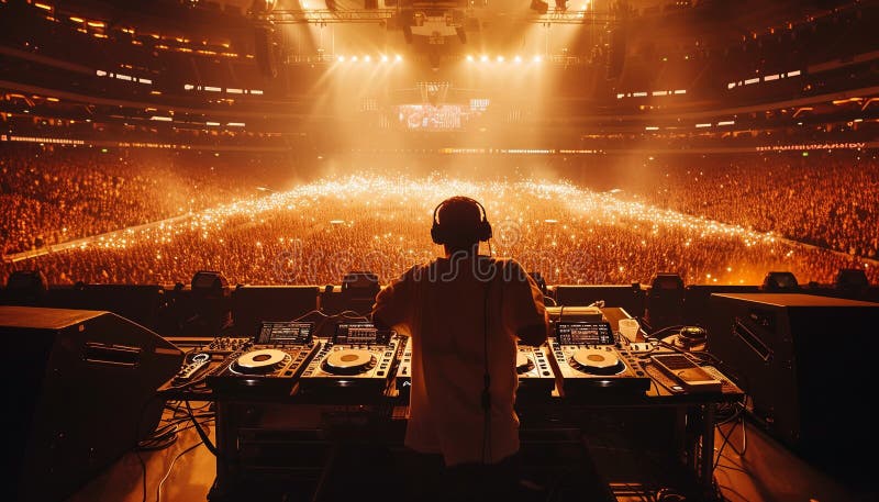 A Professional DJ Performing in a Massive Stadium Stock Illustration ...