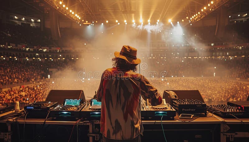A Professional DJ Performing in a Massive Stadium Stock Illustration ...