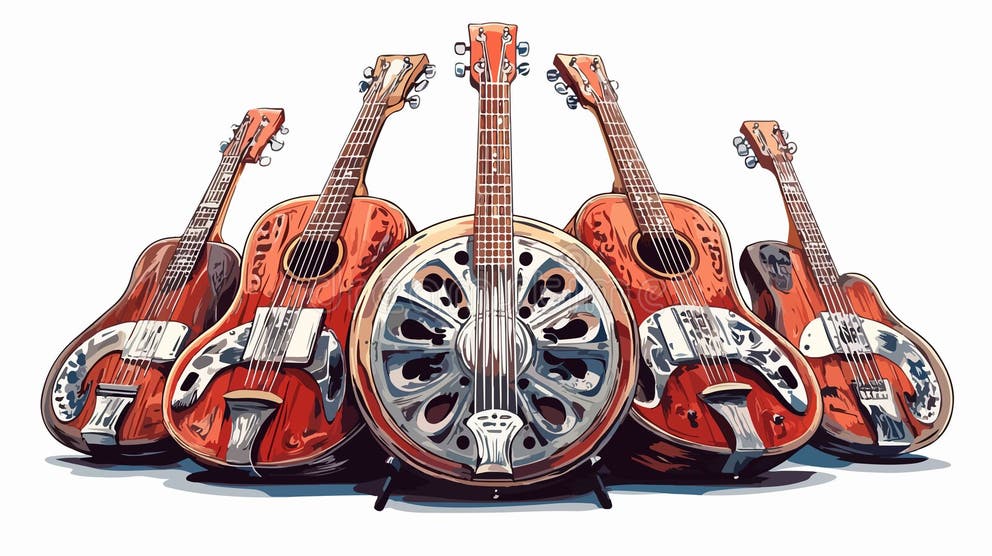 Professional Dobro Resonator Guitars Collection Aligned in Studio ...