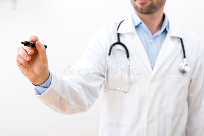 Professional Doctor Writing on a Touchscreen Interface Stock Photo ...