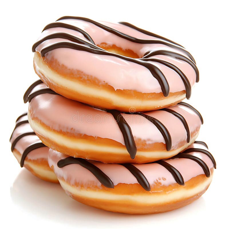 Stack of Pink Frosted Donuts with Chocolate Drizzle Isolated on White ...