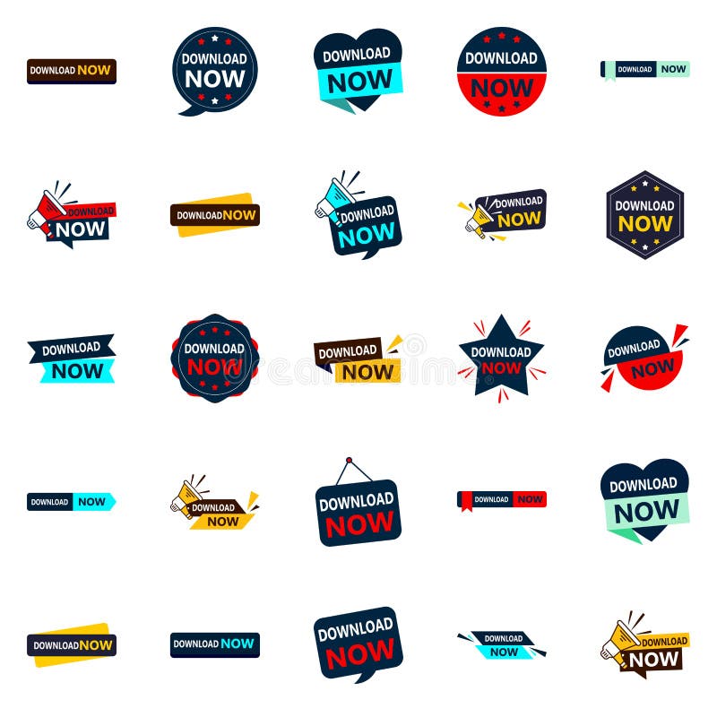25 Professional Download Now Sign Templates Stock Vector - Illustration ...