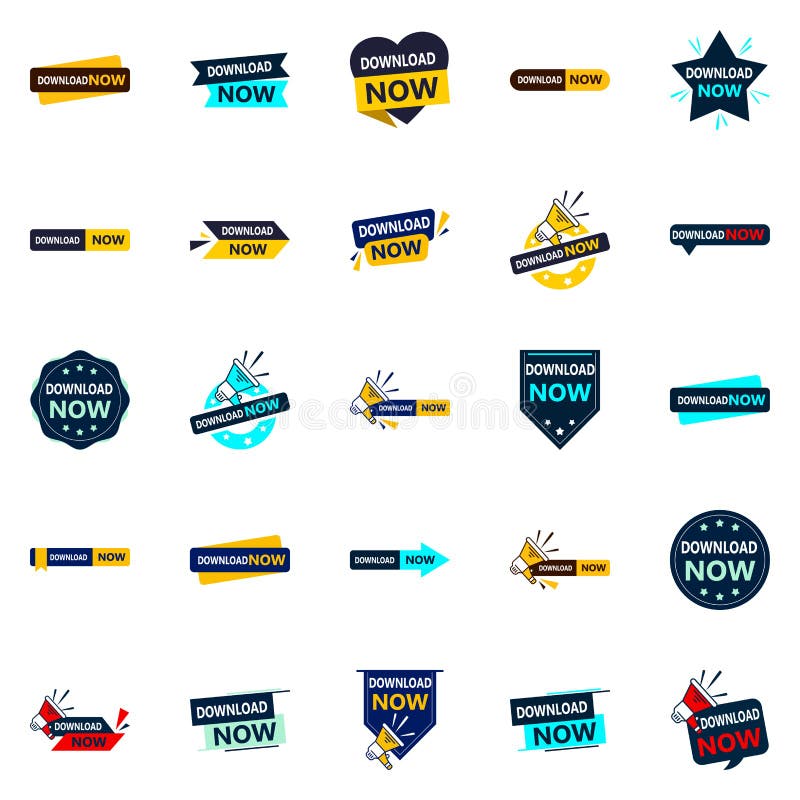 25 Professional Download Now Sign Templates Stock Vector - Illustration ...