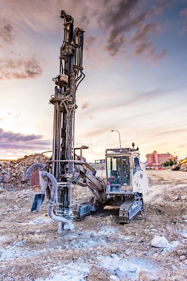 Professional Drilling Rig Doing a Geotechnical Study of the Terrain ...