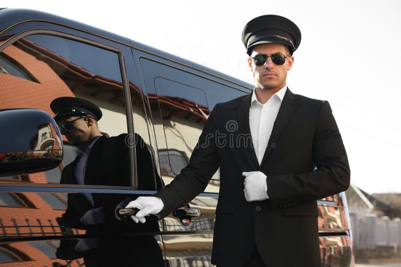 Professional Driver Near Car. Chauffeur Service Stock Photo - Image of ...