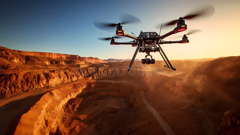 Professional Drone Flying Over Open Pit Mine at Sunset Stock Photo ...