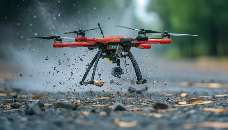 Professional Drone Lifting Off from Road Stock Image - Image of dust ...