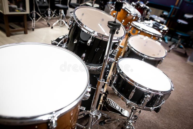 Professional Drum Kit in Instrument Shop, Instrumental Concept Stock ...